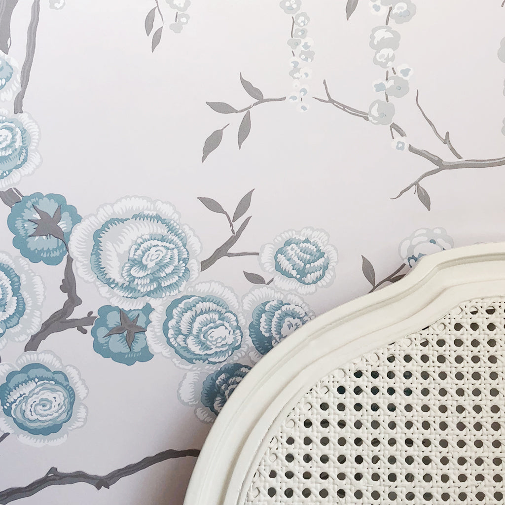 Peony Tree Aqua Wallpaper | Sarah Richardson Design
